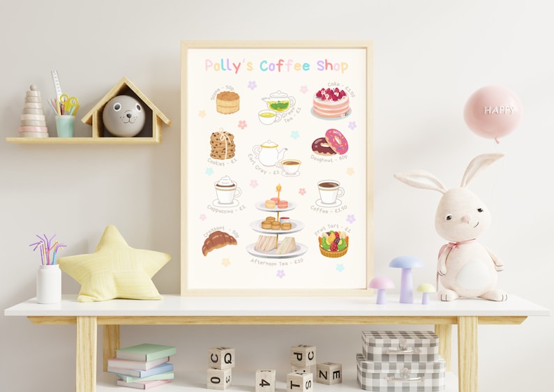 Coffee Shop Menu Kids Personalised Print Tea Room, Tea Party Poster ...