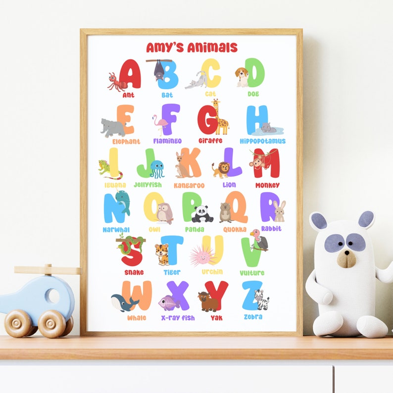 Animal Alphabet Personalised Kids Print | Zoo Educational ABC Print ...