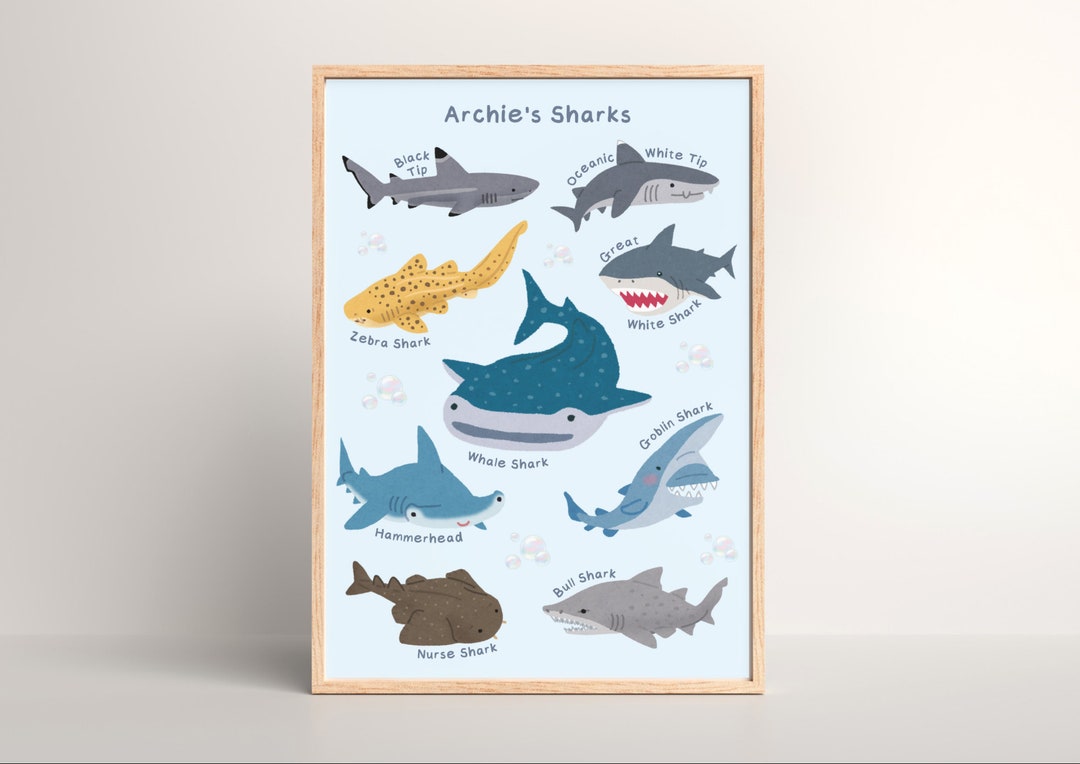 Personalised Shark Poster for Kids | Childrens Shark Print ...