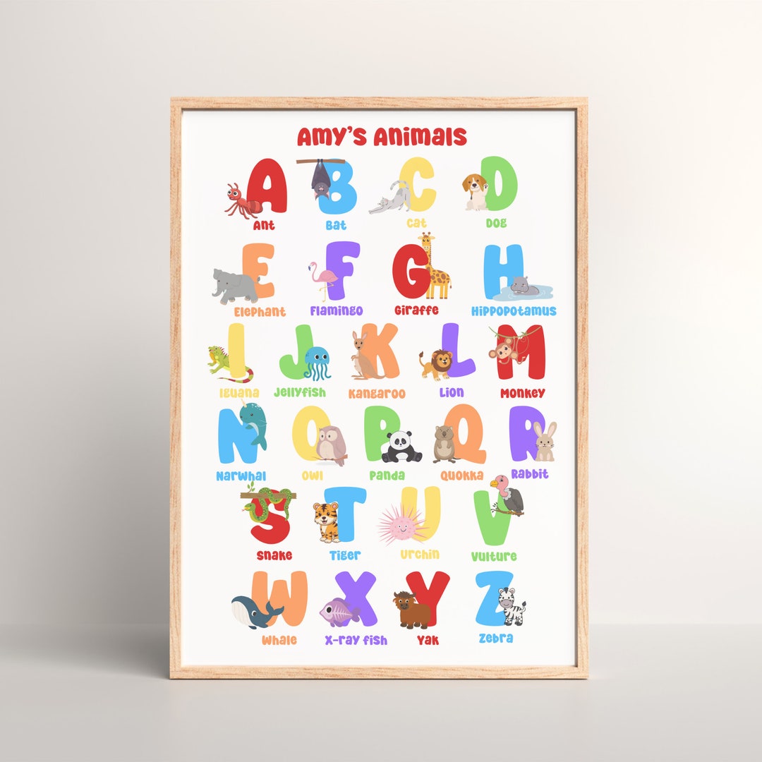 Animal Alphabet Personalised Kids Print | Zoo Educational ABC Print ...