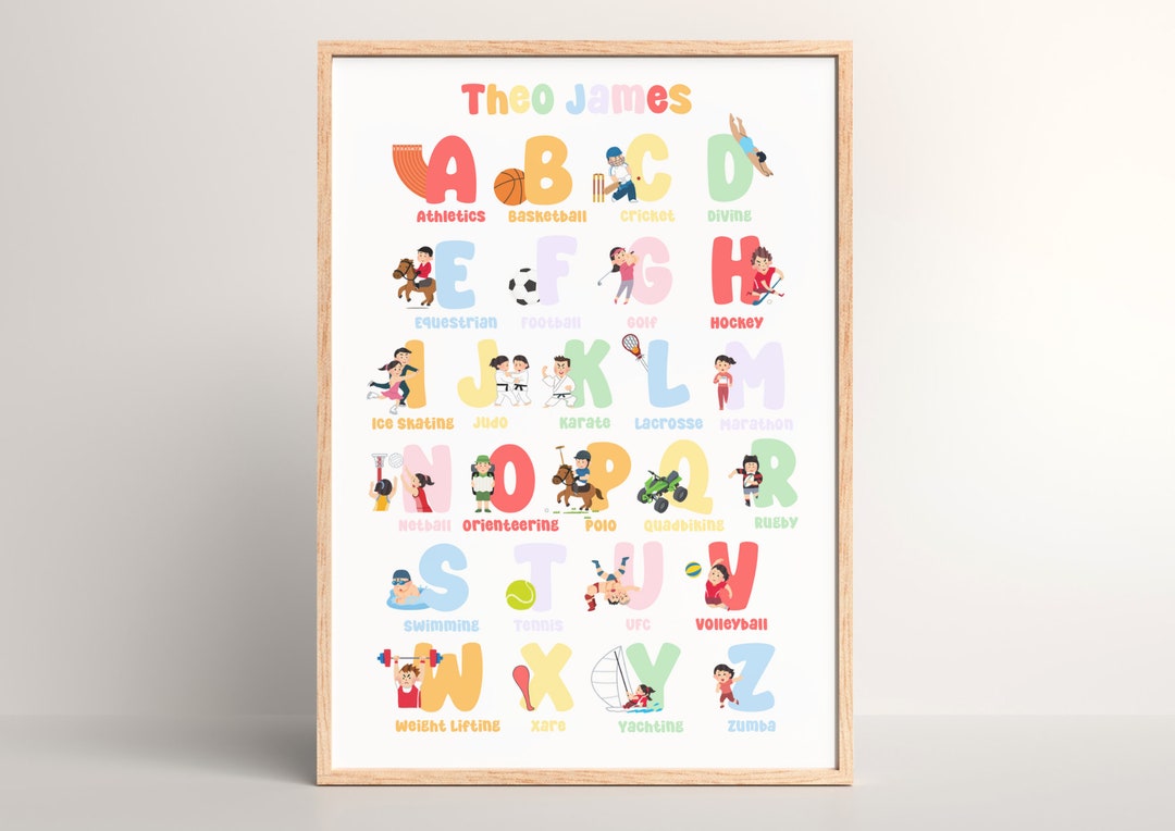 Sports Alphabet Personalised Kids Poster | Sports ABC | Sporty Nursery ...