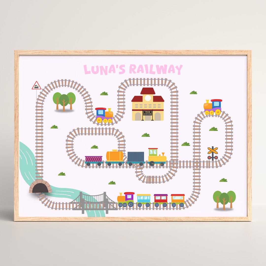 Personalised Railway Map Nursery Kids Print Framed Poster Hanger Prints ...