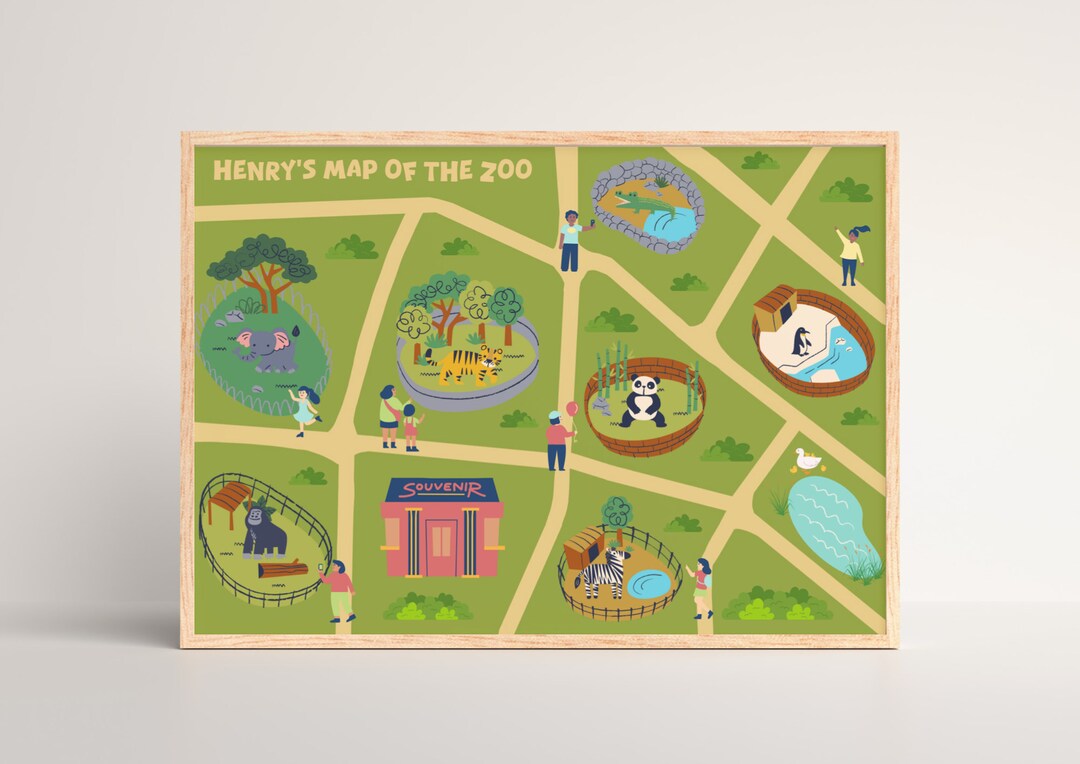 Map of the Zoo Personalised Kids Print | Zoo Animals Nursery Art | Kids ...