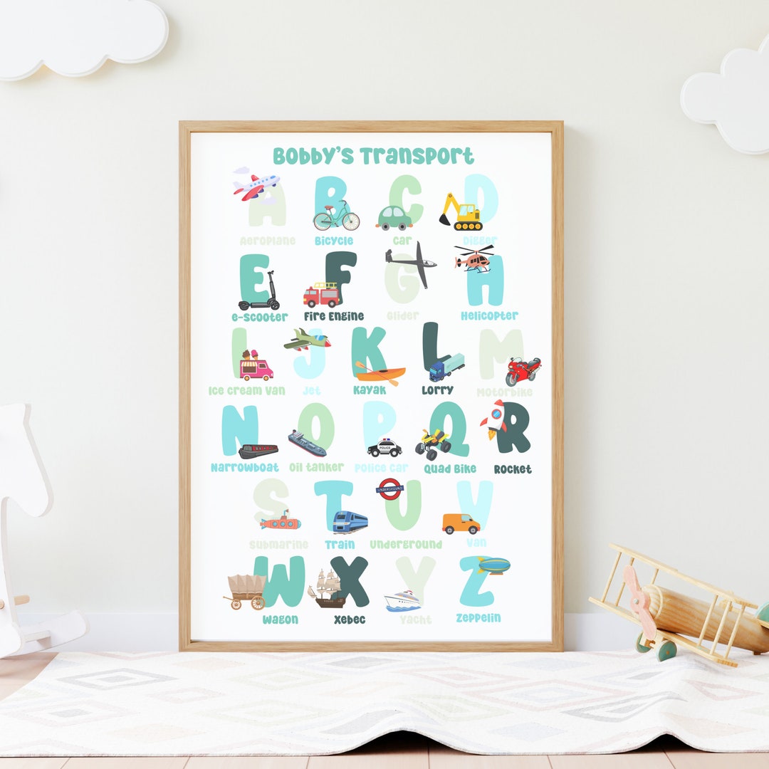 Vehicle Alphabet Personalised Kids Digital Download Educational ABC ...