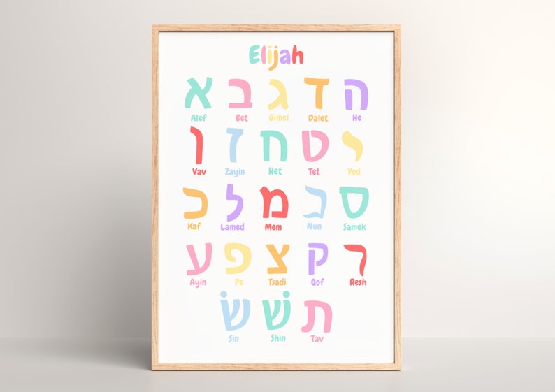 Hebrew Alphabet Personalised Kids Poster Aleph Bet Print Educational ...