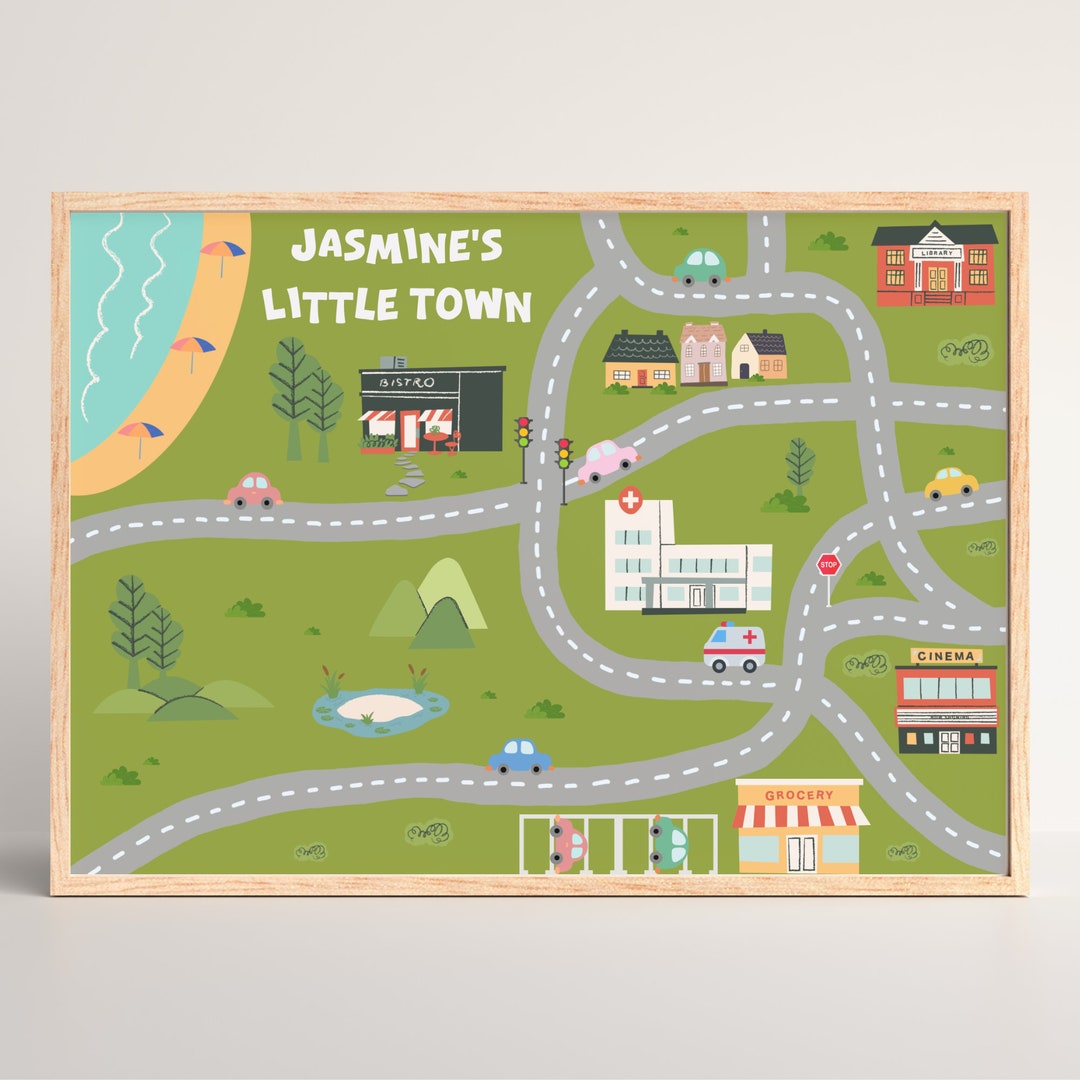 Personalised Town Map Framed Nursery Print Little Town Map Nursery Wall ...