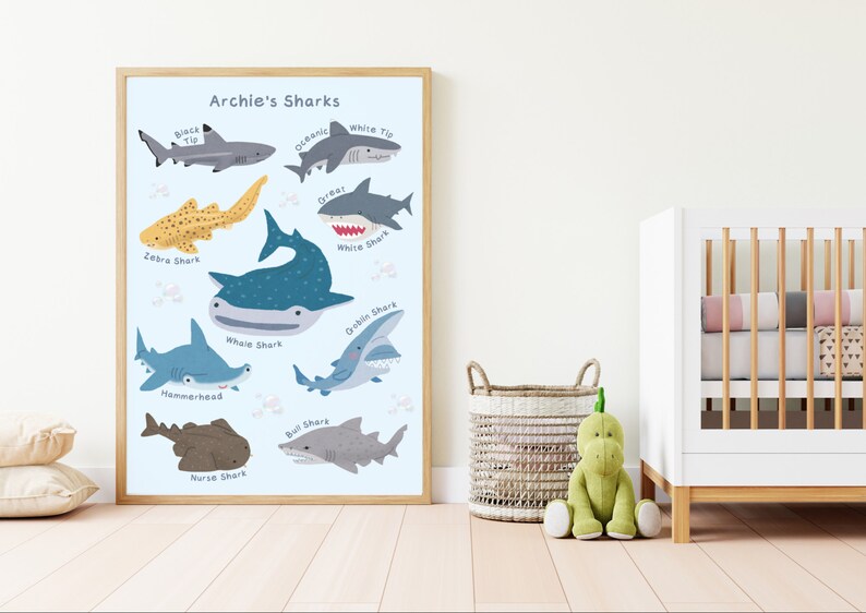 Digital Download Shark Poster for Kids | Childrens Shark Print ...