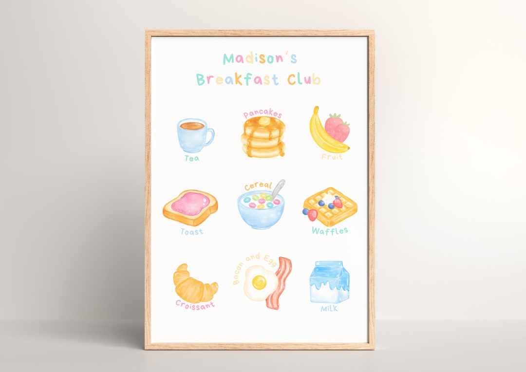 Fun Breakfast Menu Kids Personalised Print | Pretend Kitchen, Playroom ...