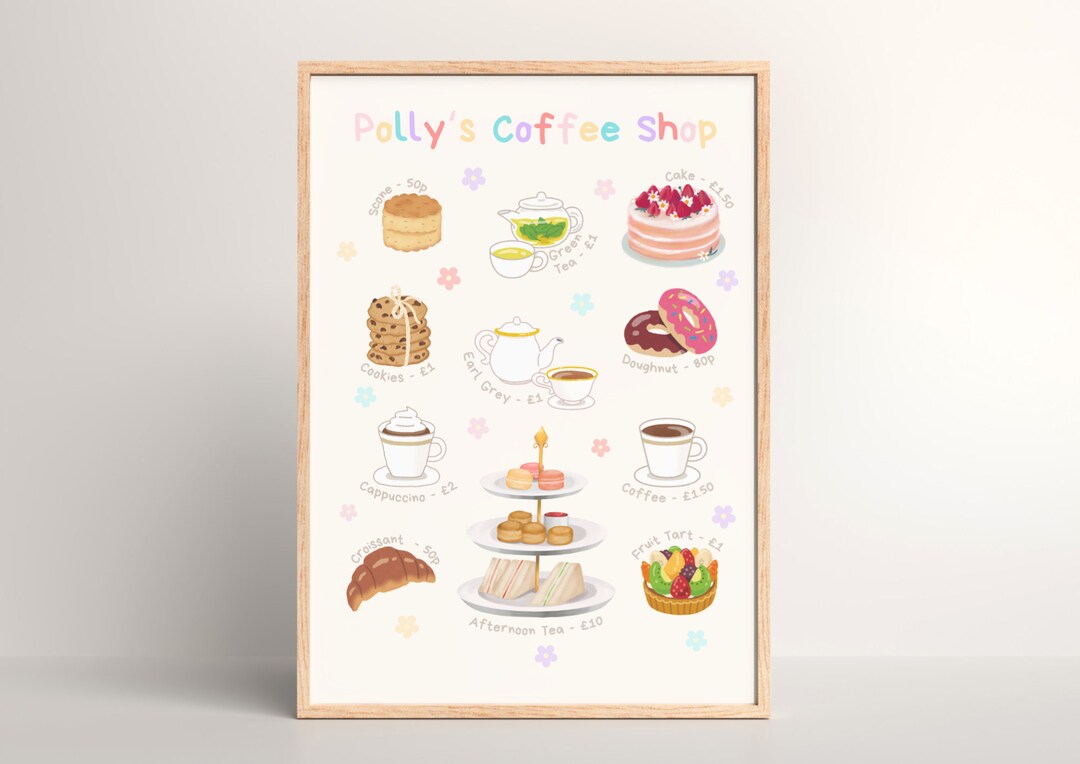 Coffee Shop Menu Kids Personalised Print Tea Room, Tea Party Poster ...