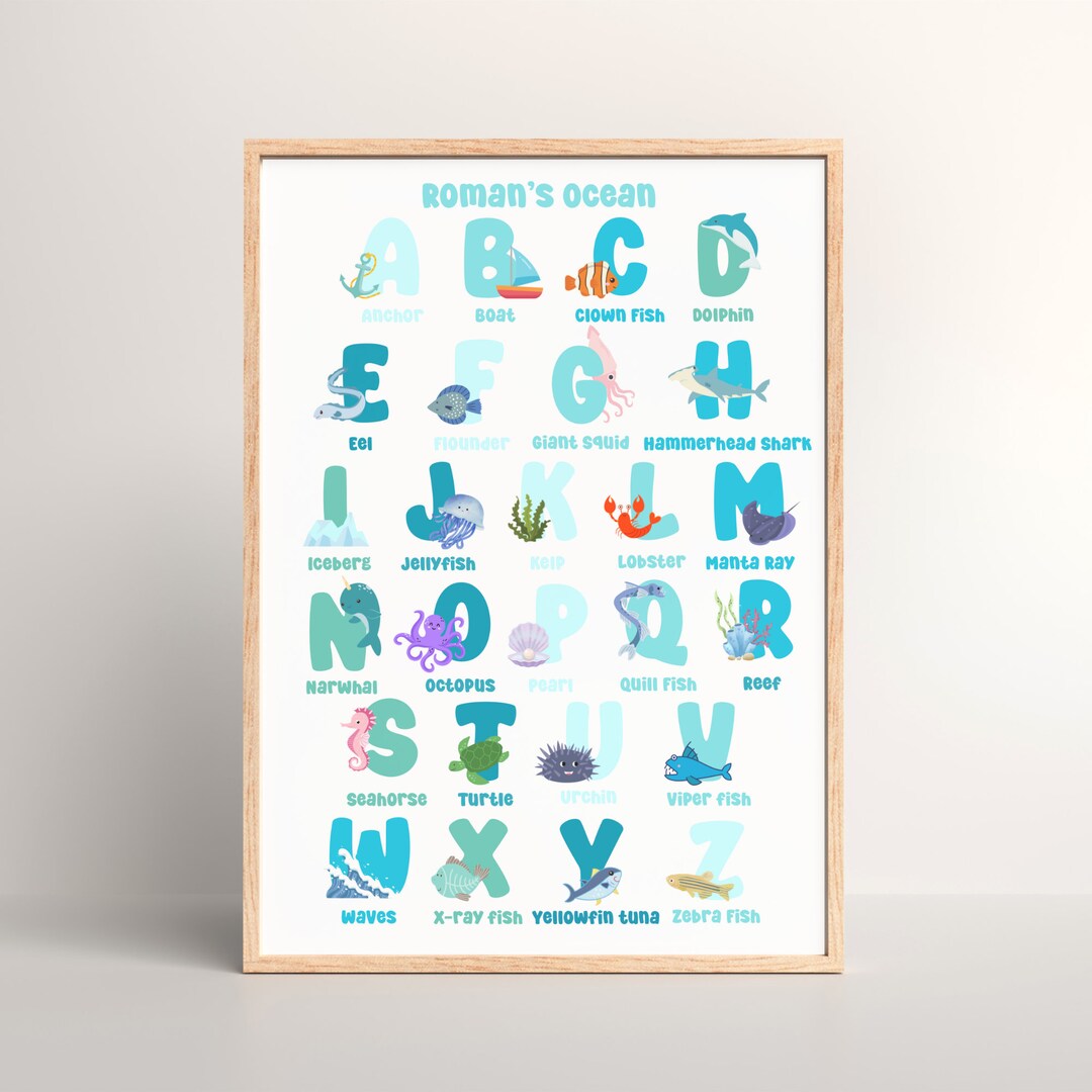 Ocean Alphabet Personalised Kids Print | Educational ABC Poster | Kids ...