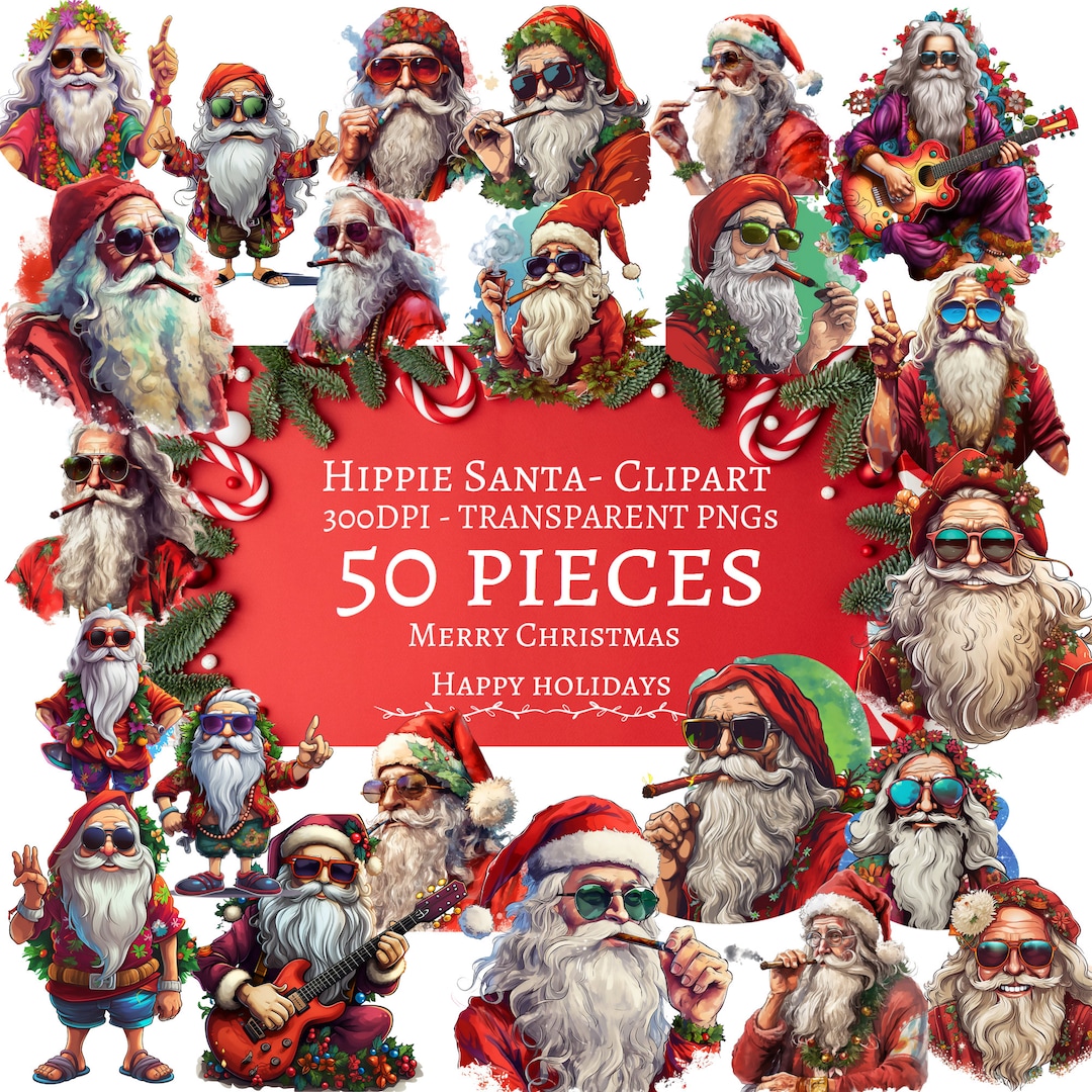 50 Piece Santa Clipart, Christmas Clipart, Clipart Bundle, Santa ...