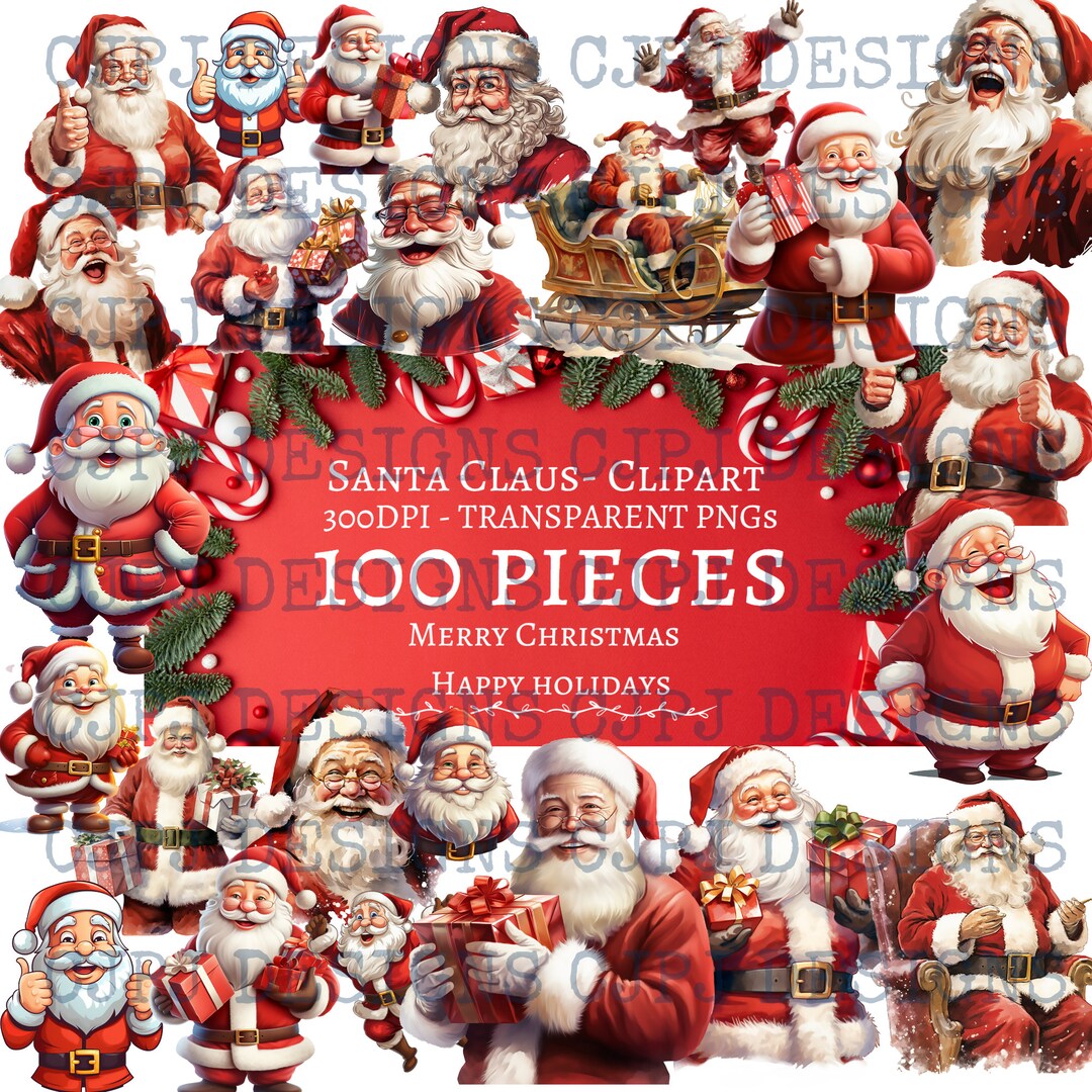 100 Piece Santa Clipart Bundle, Christmas Clipart, Clipart Bundle ...