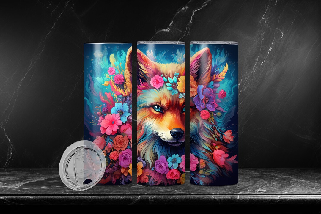20 Oz Skinny Tumbler, Electric Fox Tumbler Wrap PNG, Sublimation Design ...