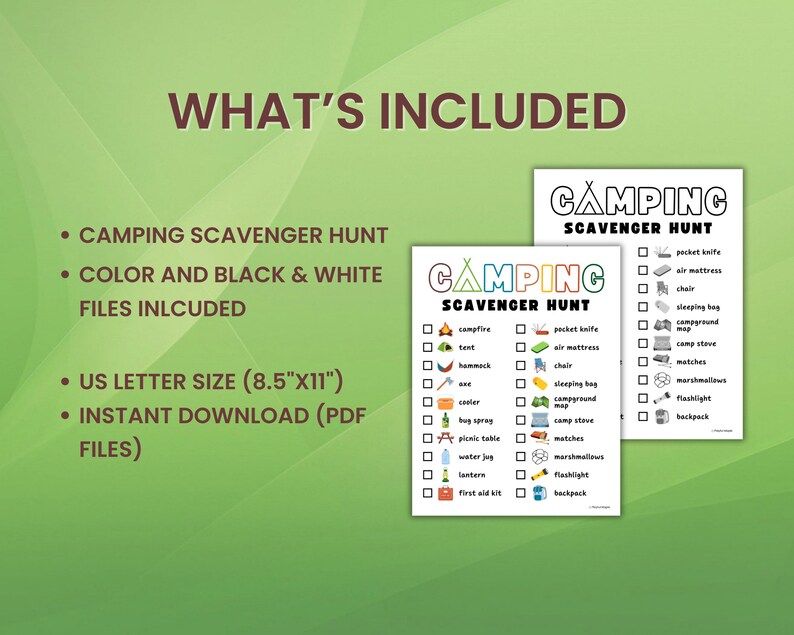 Camping Scavenger Hunt for Kids Printable Summer Activity Outdoor ...