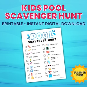 Pool Scavenger Hunt for Kids Printable Summer Activity Outdoor ...