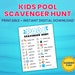 Pool Scavenger Hunt for Kids Printable Summer Activity Outdoor ...