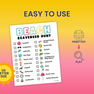 Beach Scavenger Hunt for Kids Printable Summer Activity Outdoor ...