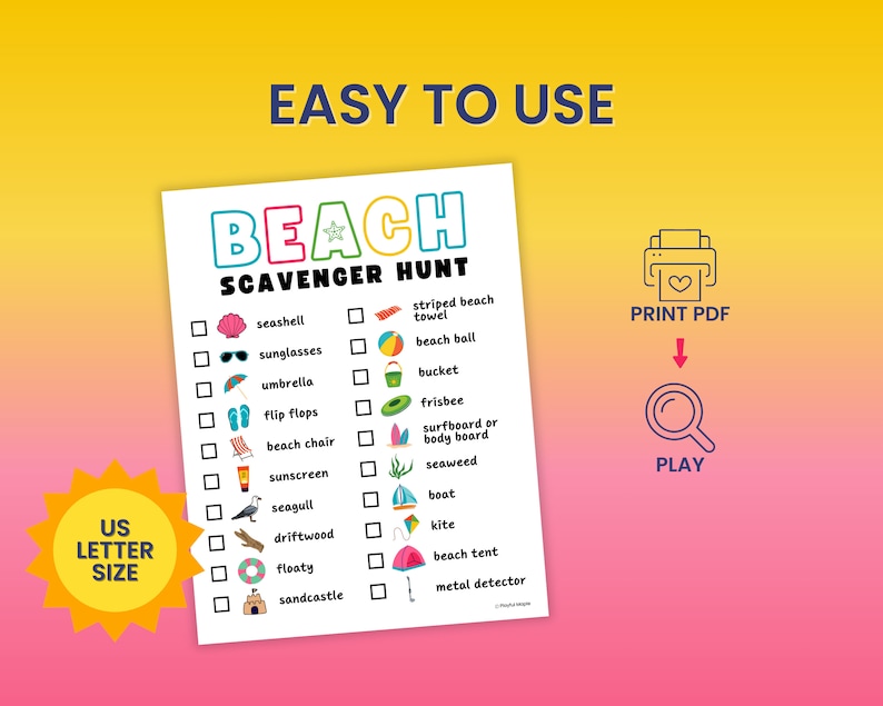 Beach Scavenger Hunt for Kids Printable Summer Activity Outdoor ...