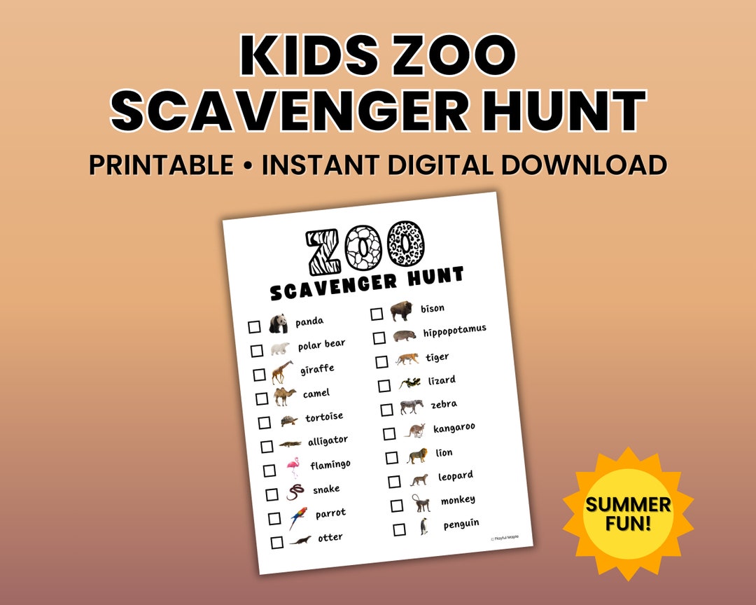 Zoo Scavenger Hunt for Kids Printable Summer Activity Outdoor Scavenger ...