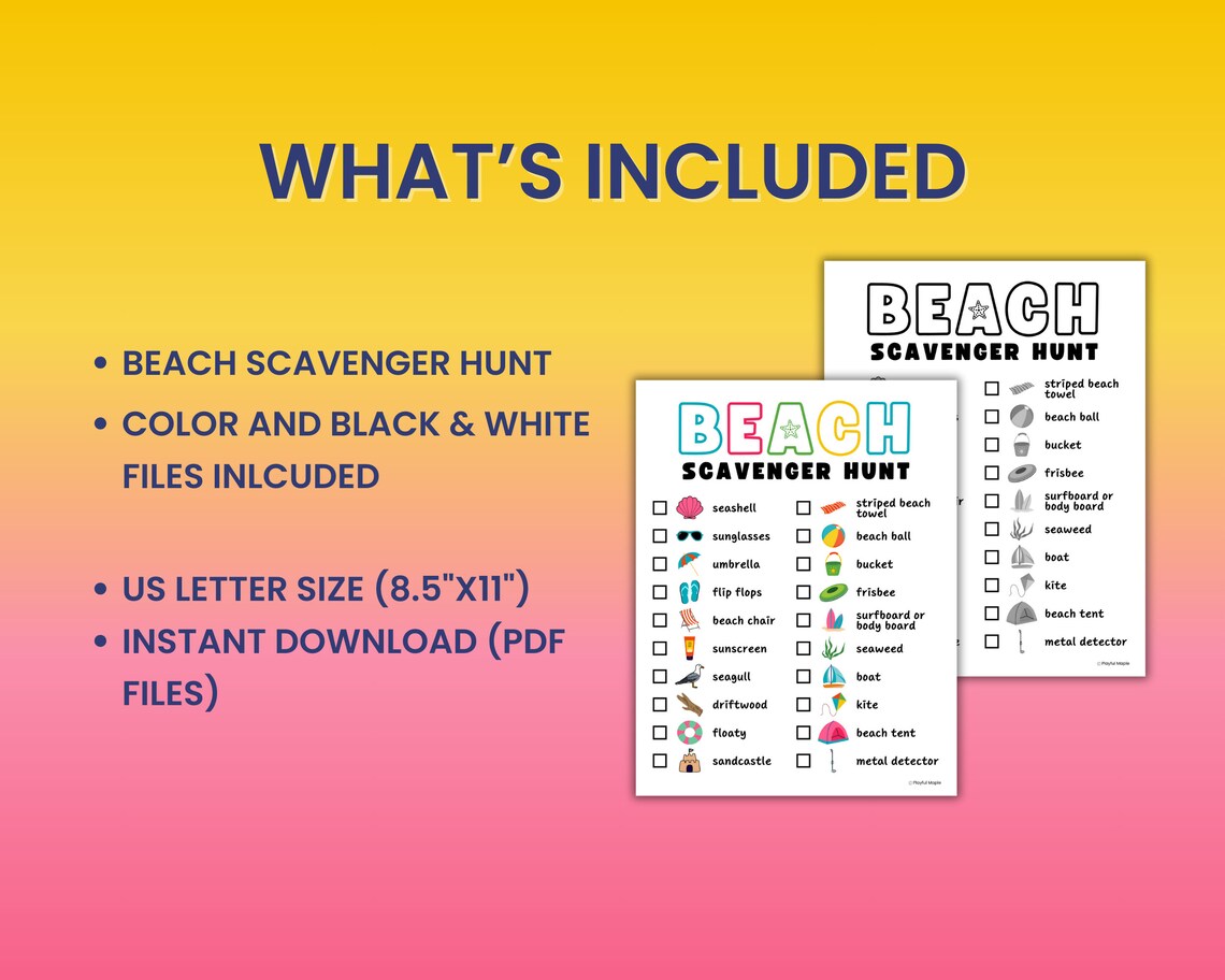 Beach Scavenger Hunt for Kids Printable Summer Activity Outdoor ...