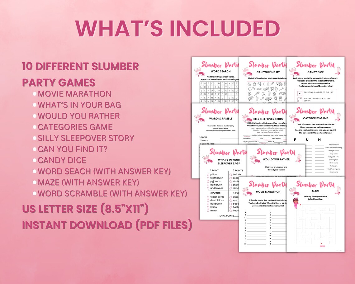 Slumber Party Game Bundle Printable Sleepover Activities Girl Pajama ...