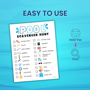 Pool Scavenger Hunt for Kids Printable Summer Activity Outdoor ...