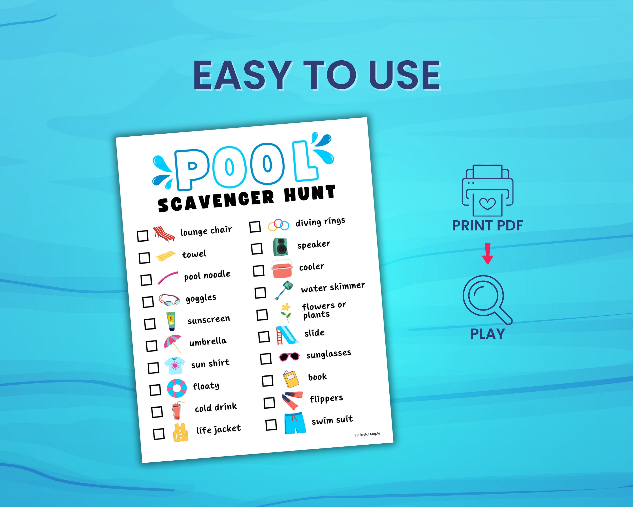 Pool Scavenger Hunt for Kids Printable Summer Activity Outdoor ...