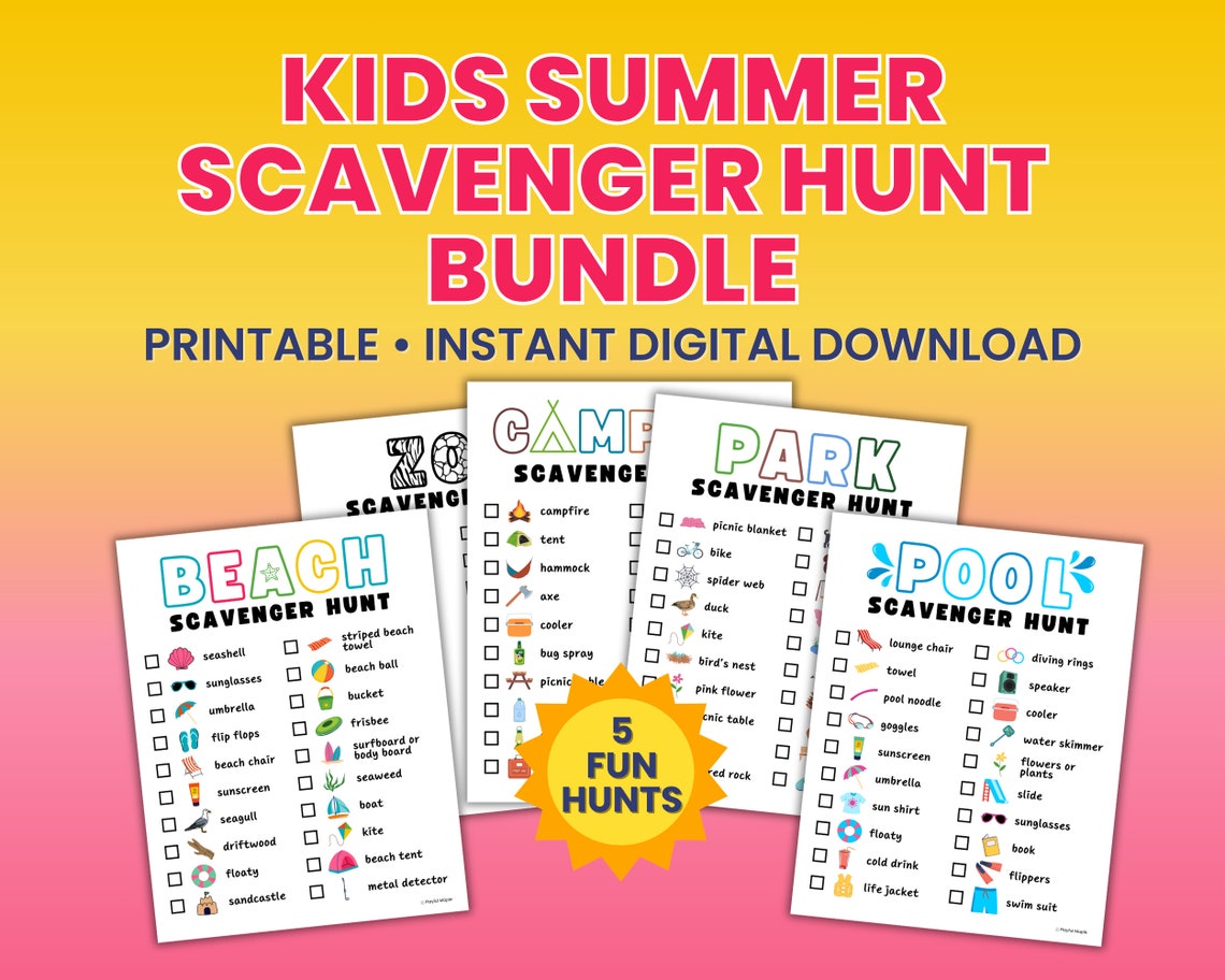 Summer Scavenger Hunt Bundle for Kids Printable Summer Activities ...