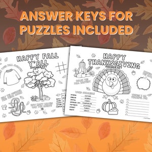 Fall Activity Placemats Printable Fall Coloring Pages Kids Fall ...