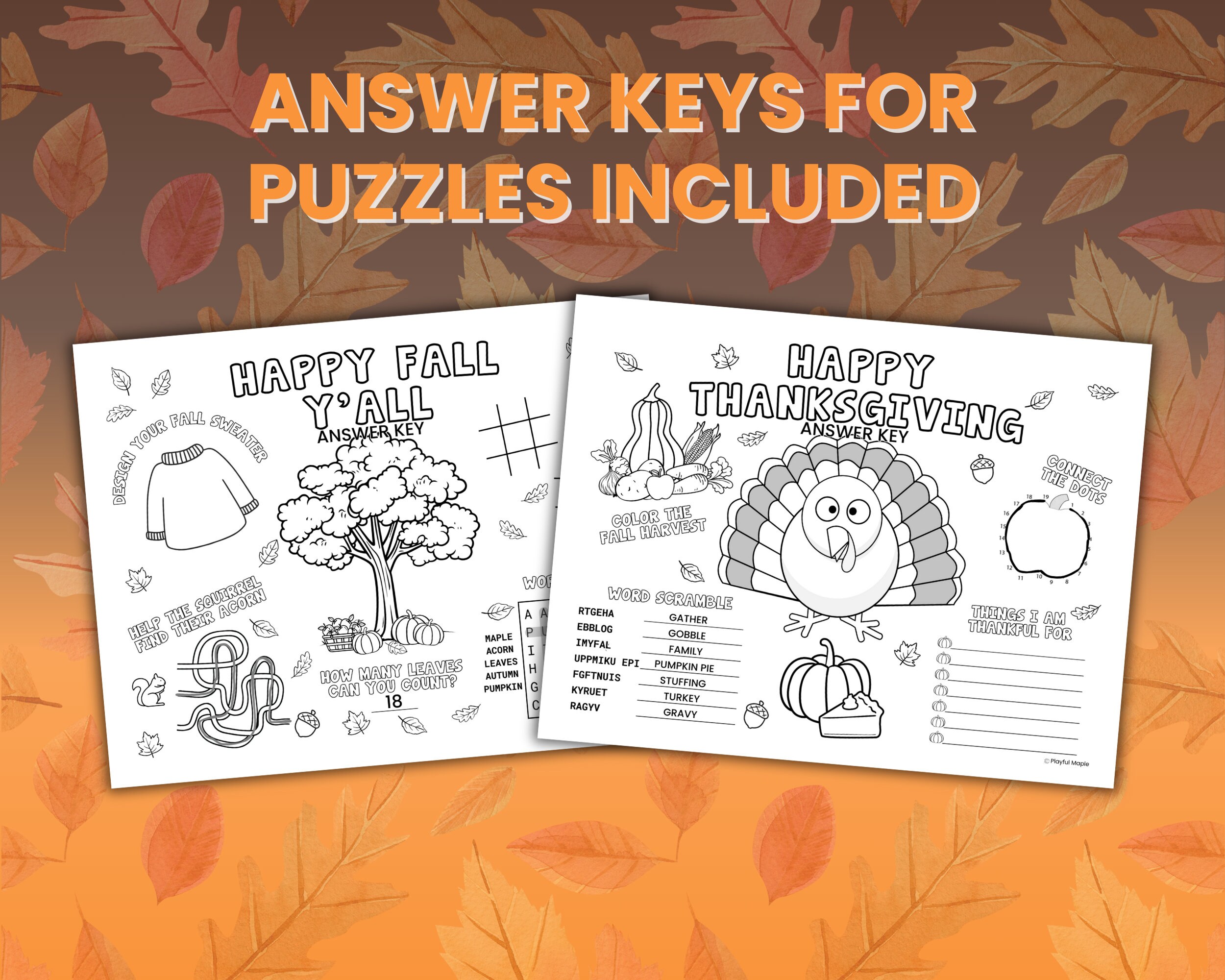 Fall Activity Placemats Printable Fall Coloring Pages Kids Fall ...