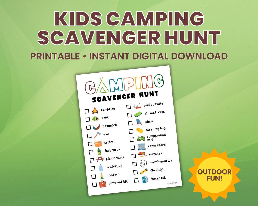 Camping Scavenger Hunt for Kids Printable Summer Activity Outdoor ...