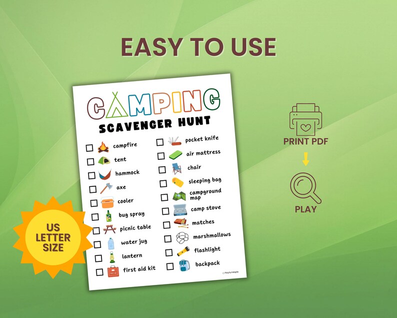 Camping Scavenger Hunt for Kids Printable Summer Activity Outdoor ...