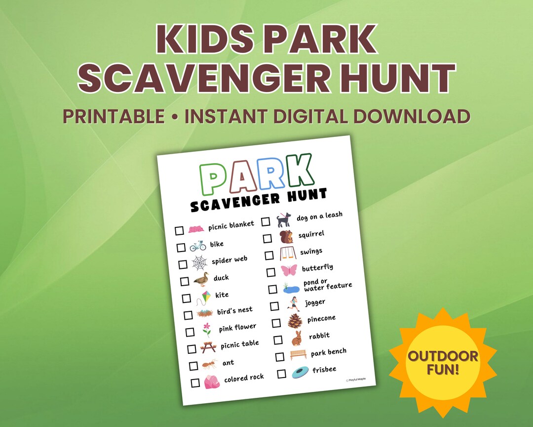Park Scavenger Hunt for Kids Printable Summer Activity Outdoor ...