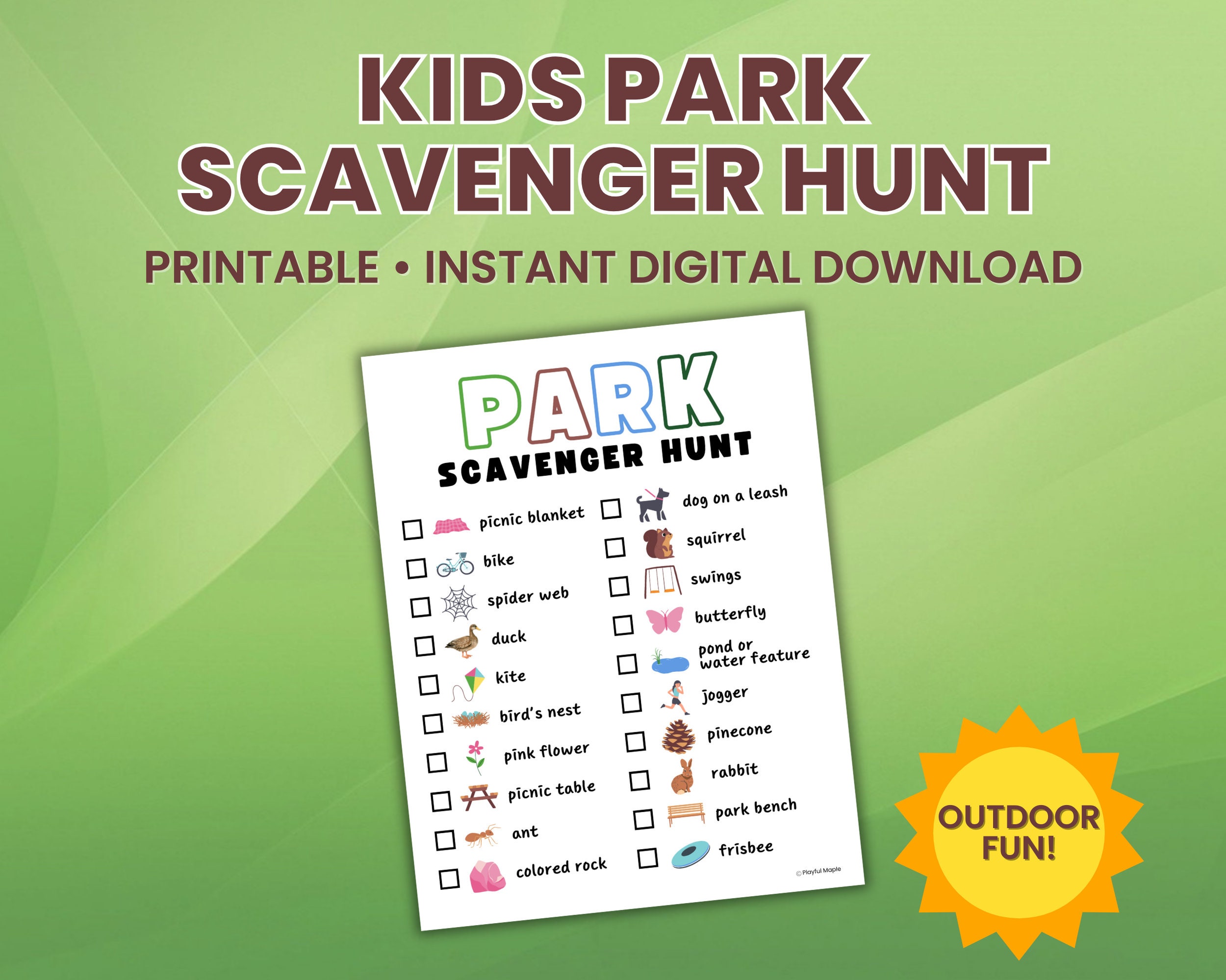 Park Scavenger Hunt for Kids Printable Summer Activity Outdoor ...