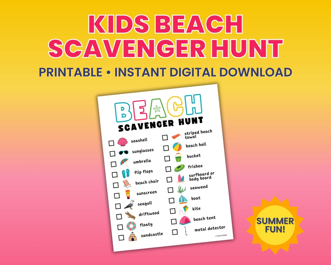 Beach Scavenger Hunt for Kids Printable Summer Activity Outdoor ...