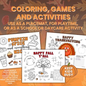 Fall Activity Placemats Printable Fall Coloring Pages Kids Fall ...