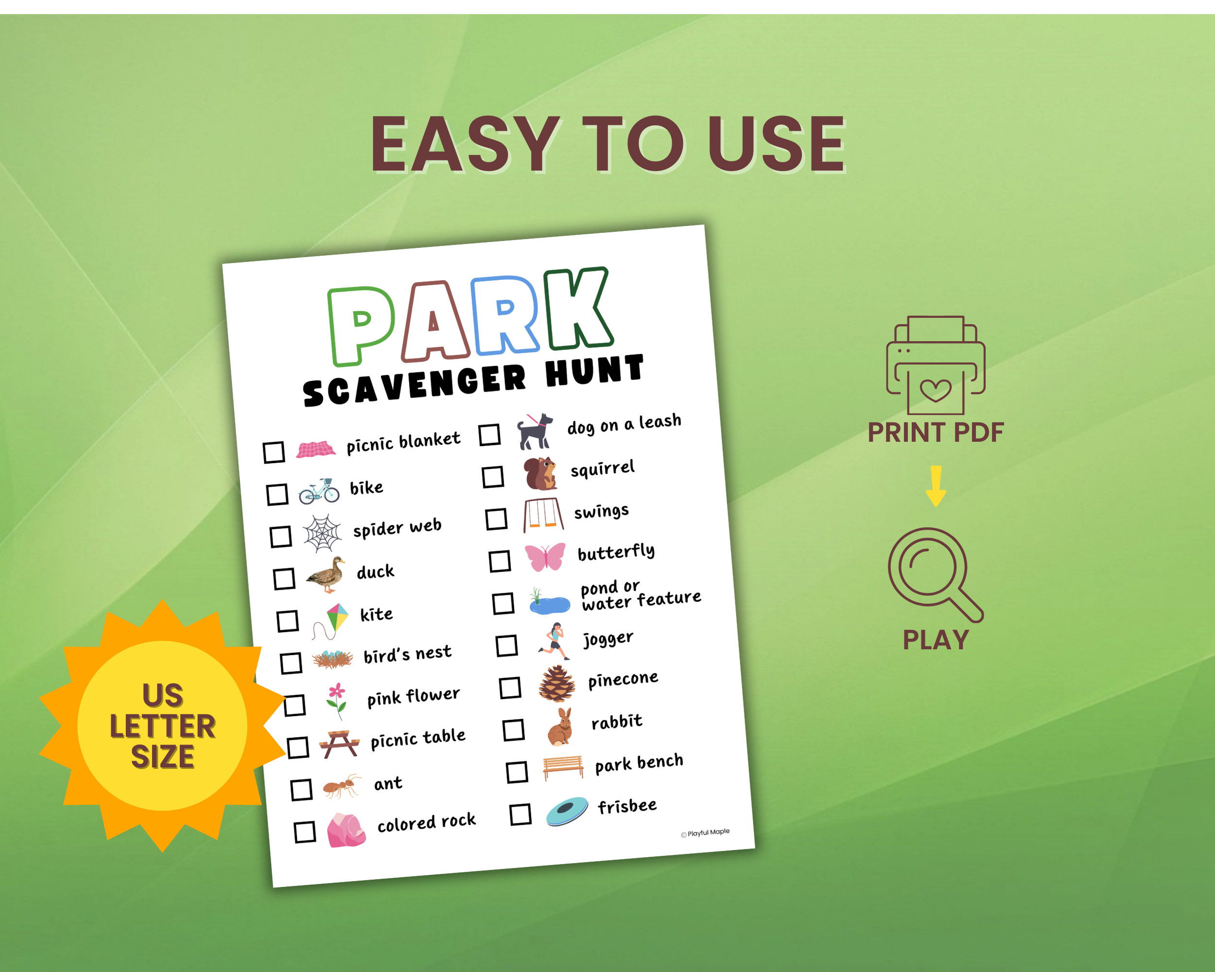Park Scavenger Hunt for Kids Printable Summer Activity Outdoor ...