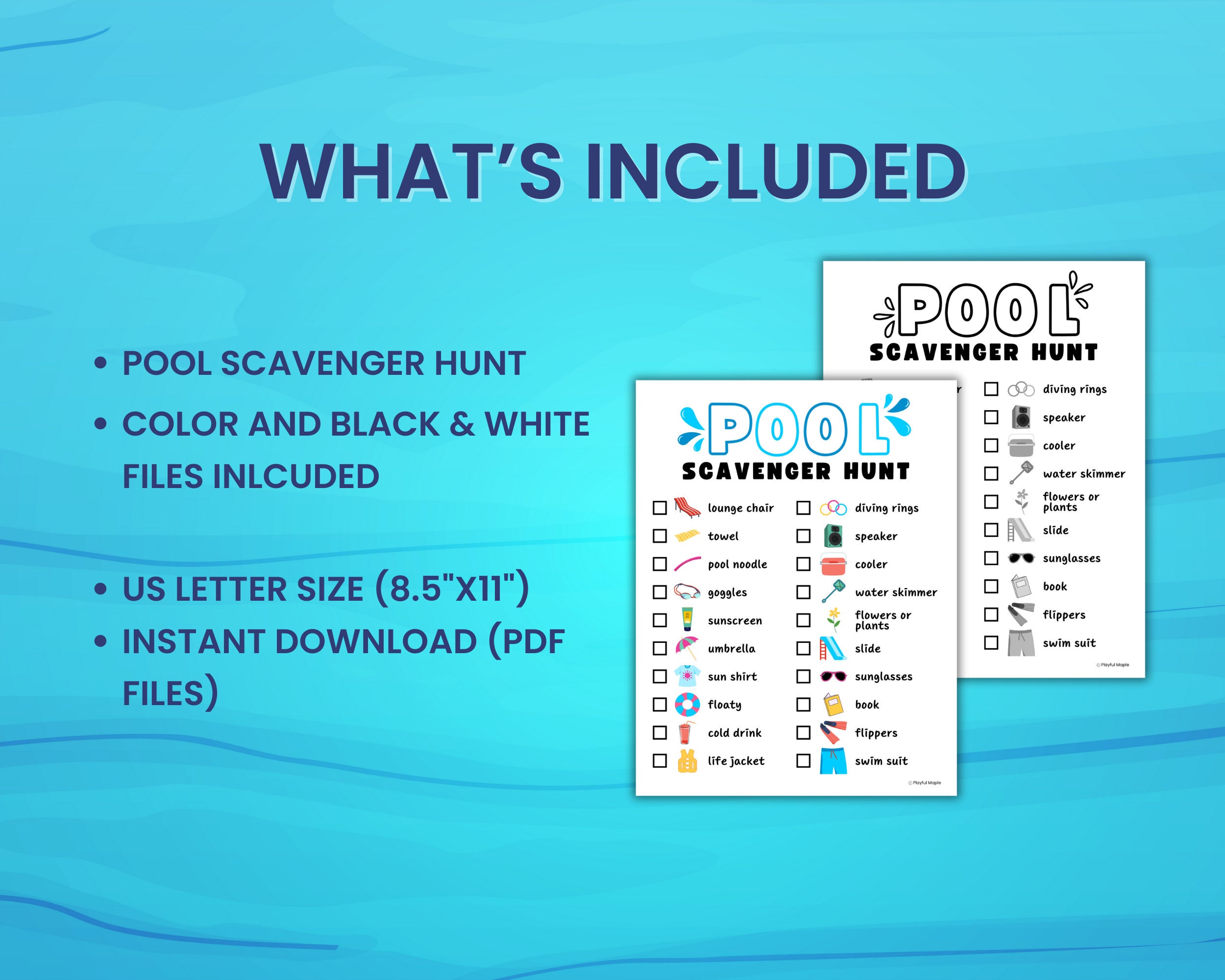 Pool Scavenger Hunt for Kids Printable Summer Activity Outdoor ...