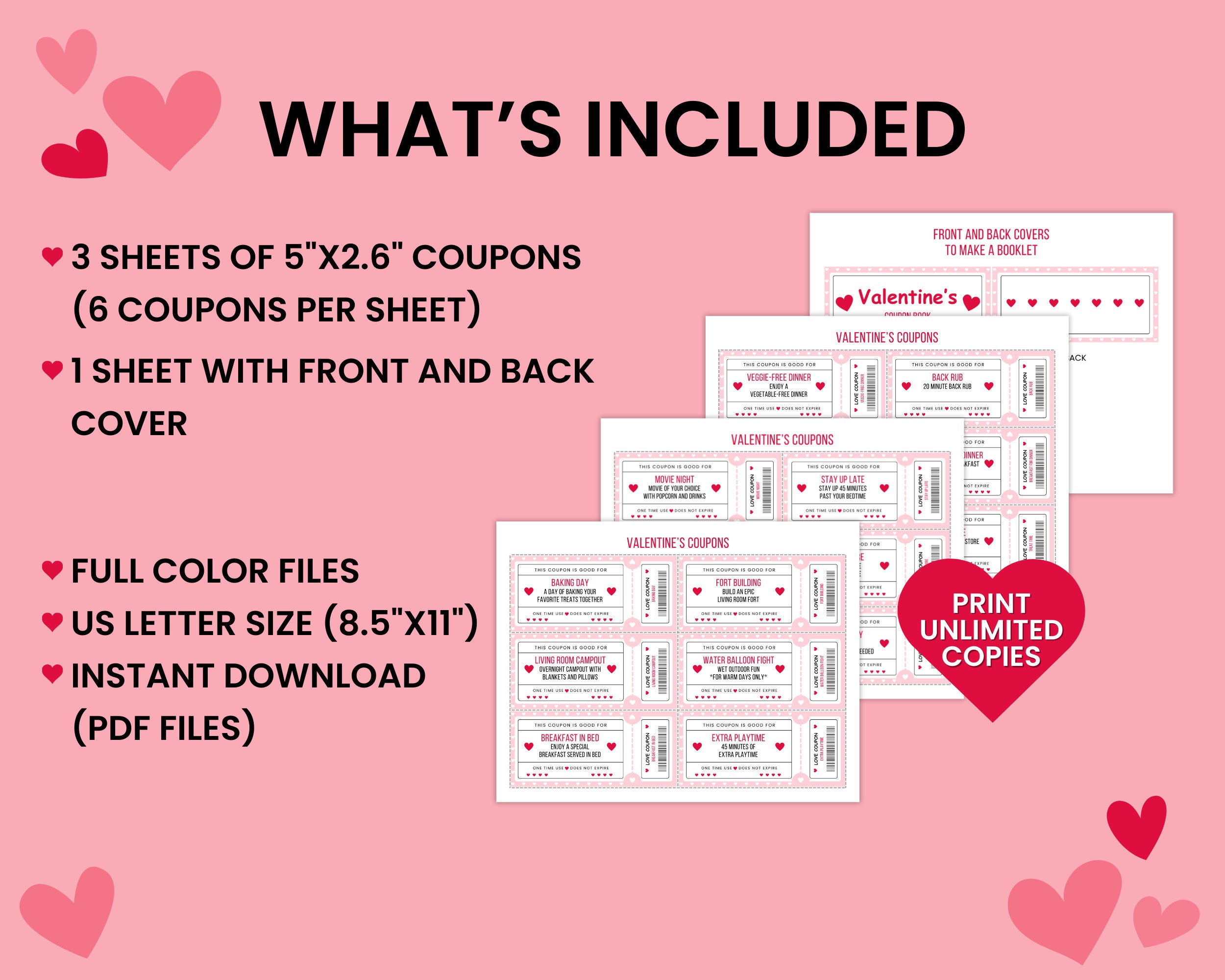 Kids Valentine Coupon Book Printable Love Coupons Valentine's Gift for ...