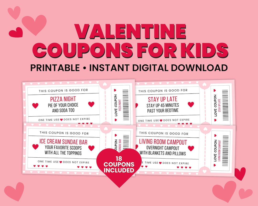 Kids Valentine Coupon Book Printable Love Coupons Valentine's Gift for ...