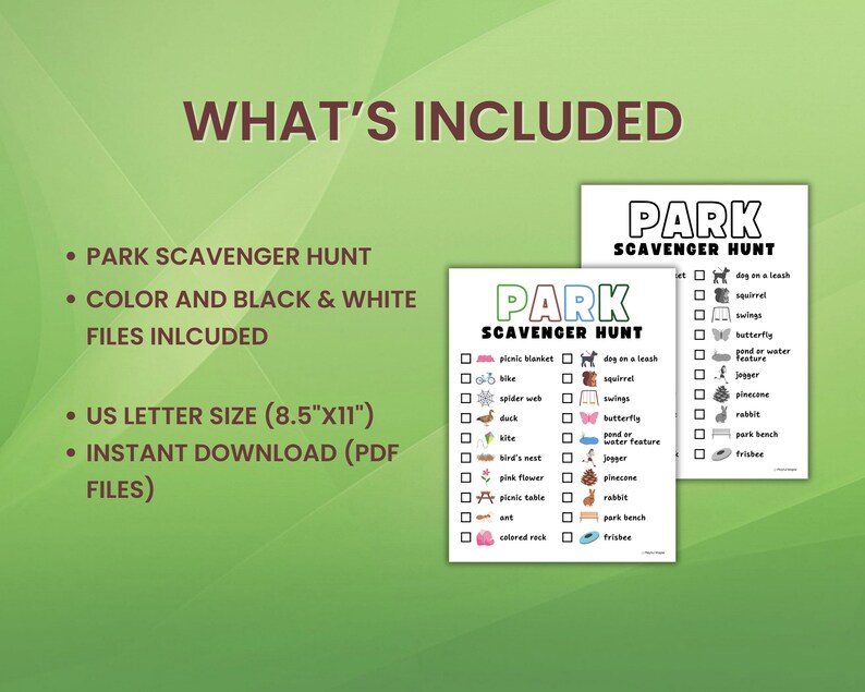 Park Scavenger Hunt for Kids Printable Summer Activity Outdoor ...