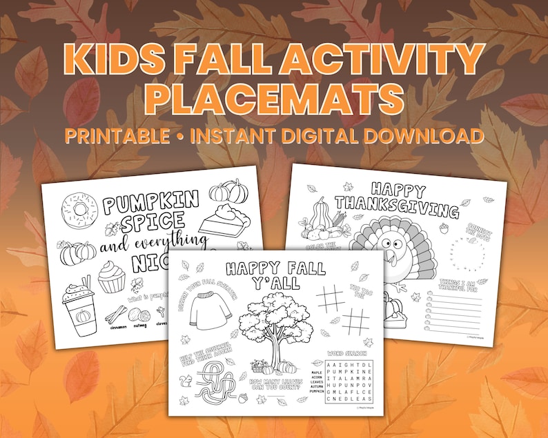 Fall Activity Placemats Printable Fall Coloring Pages Kids Fall ...