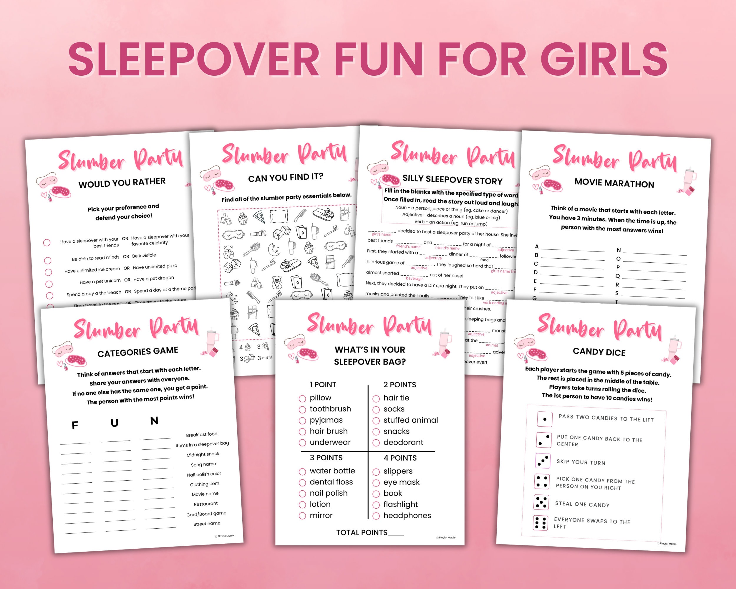 Slumber Party Game Bundle Printable Sleepover Activities Girl Pajama ...