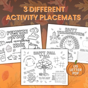 Fall Activity Placemats Printable Fall Coloring Pages Kids Fall ...