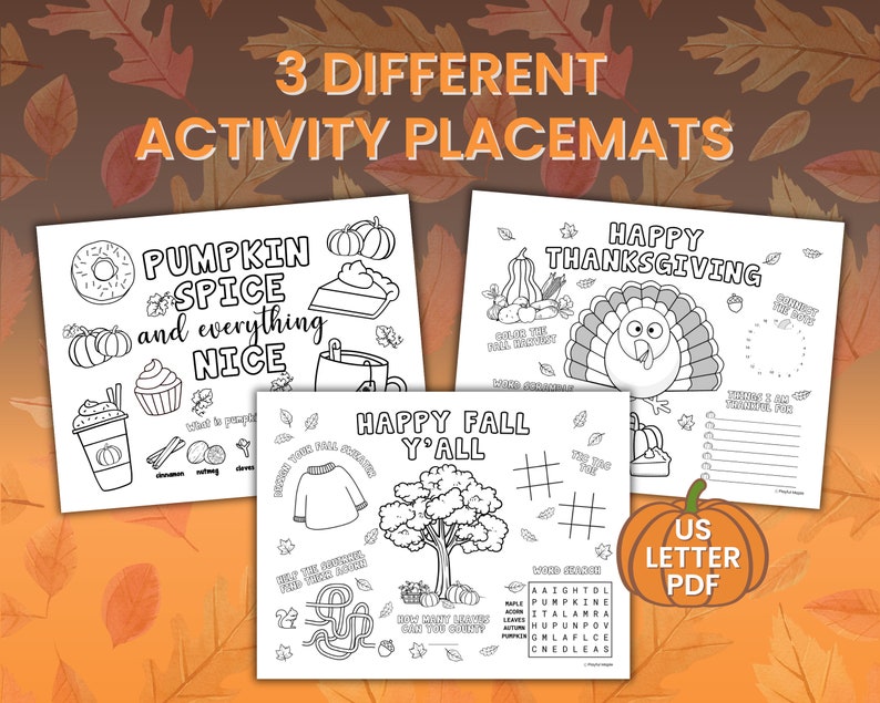 Fall Activity Placemats Printable Fall Coloring Pages Kids Fall ...