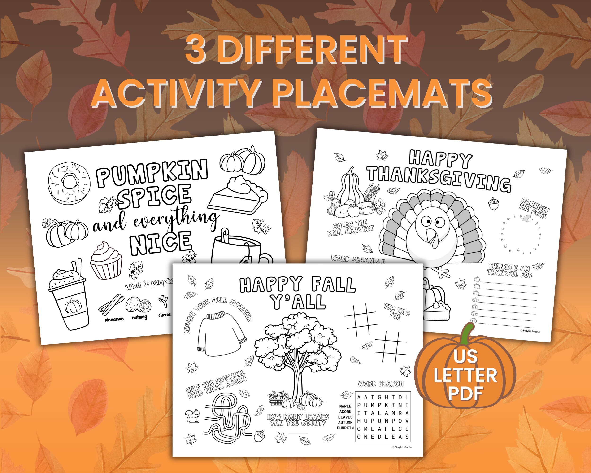 Fall Activity Placemats Printable Fall Coloring Pages Kids Fall ...