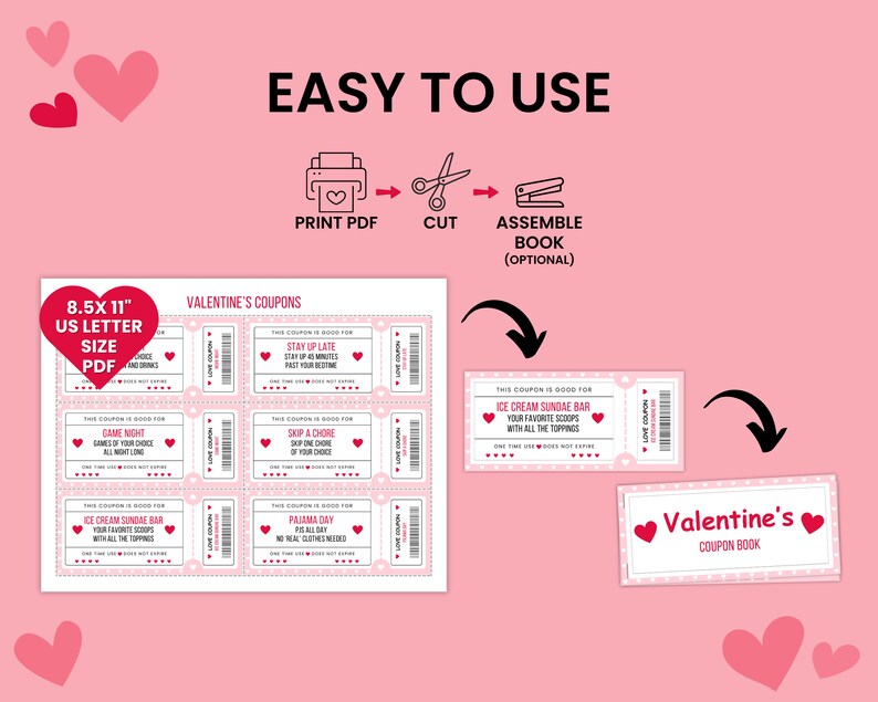 Kids Valentine Coupon Book Printable Love Coupons Valentine's Gift for ...