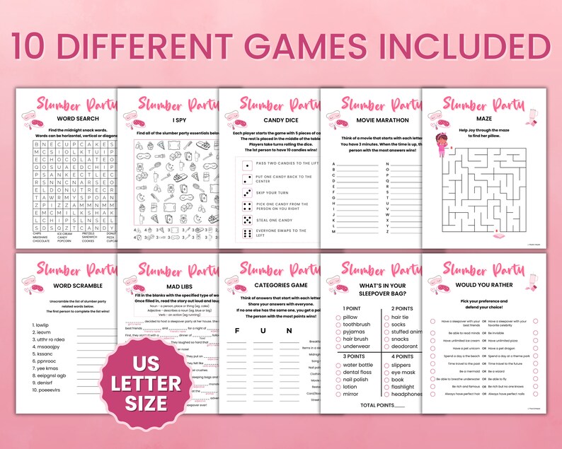 Slumber Party Game Bundle Printable Sleepover Activities Girl Pajama ...