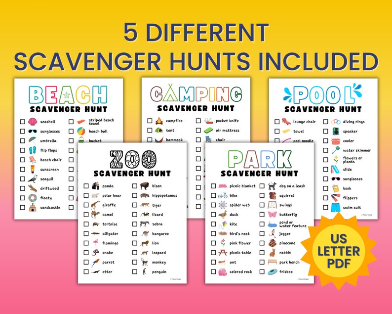 Summer Scavenger Hunt Bundle for Kids Printable Summer Activities ...