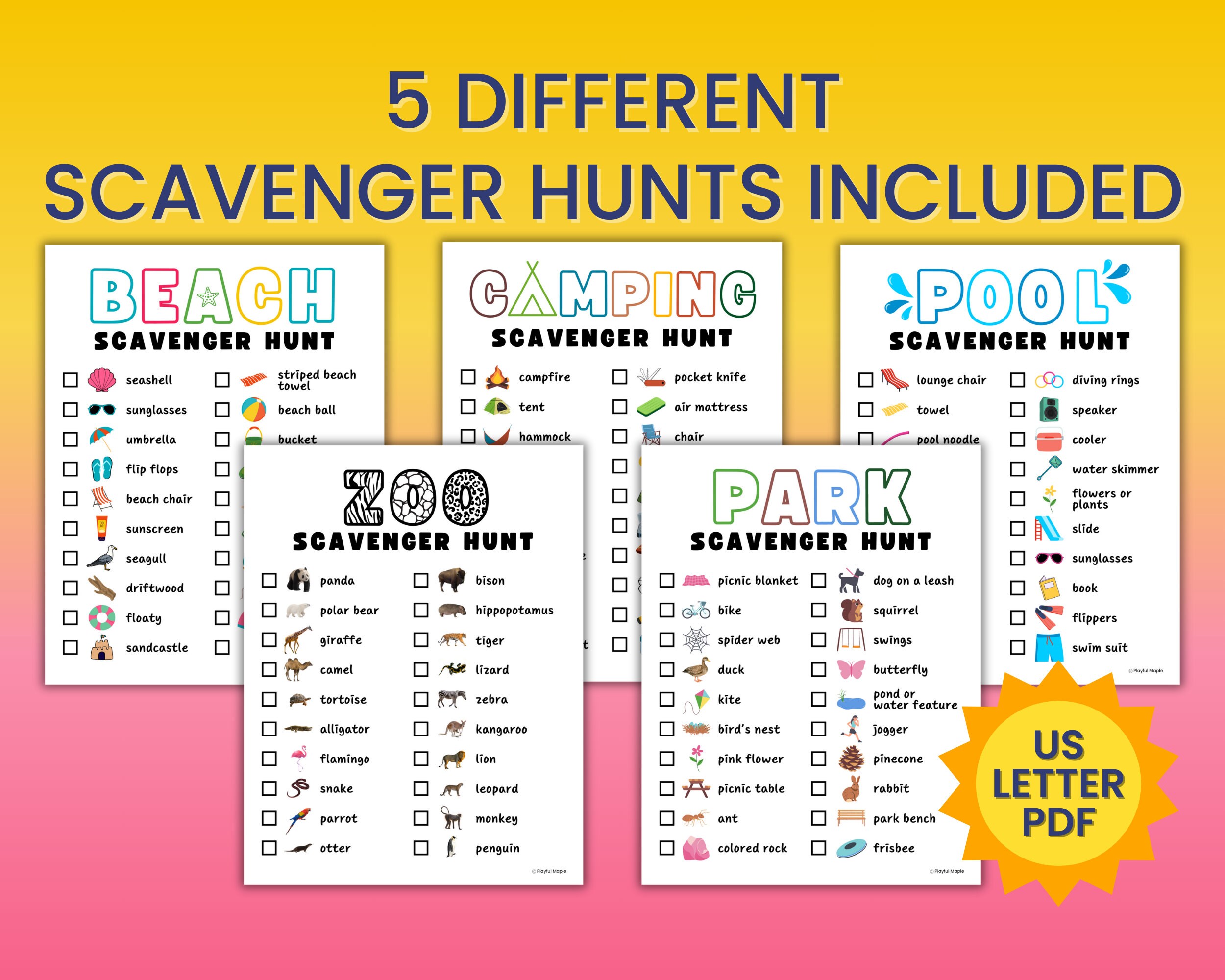 Summer Scavenger Hunt Bundle for Kids Printable Summer Activities ...